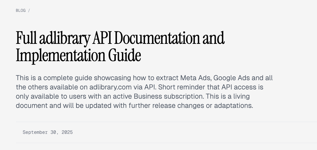 AdLibrary API Documentation: Search Ads Programmatically (2026)